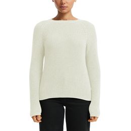 Strickpullover QS, Damen, Gr. M, wei&szlig;, Strick, Obermaterial: 50% Baumwolle, 50% Polyacryl, unifarben, normal h&uuml;ftbedeckend, Rundhals, Rollkante, Pullover Strickpullover, mit Strickmuster und Rundhalsausschnitt