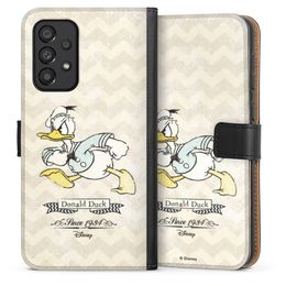 DeinDesign Galaxy A33 5G Handy Klapph&uuml;lle Handyh&uuml;lle aus Kunst Leder schwarz Flip Case Disney Donuld Duck Vintage Official Licensed Product Sideflip mit langer 