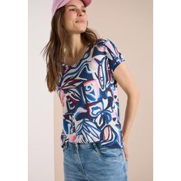 T-Shirt Cecil, Damen, Gr. XL (44), bunt (universal blau), Jersey, Obermaterial: 50% Baumwolle, 50% Modal, bedruckt, regular fit normal, V-Ausschnitt, Shirts T-Shirt, mit All-Over Print