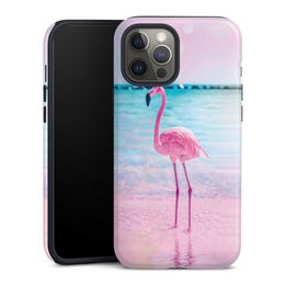 DeinDesign iPhone 12 Pro Max Handy Panzer Handyh&uuml;lle robuste Outdoor H&uuml;lle Schutzh&uuml;lle gl&auml;nzend Beach Tropical Flamingo Tough Case
