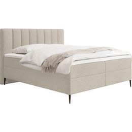 BOXBETT Allen mit Bettkasten, Boucle Beige 120x200 cm &ndash; inkl. H4 Taschenfederkern Matratze & Foam Topper