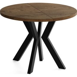 ESSTISCH Savio rund ausziehbar verl&auml;ngerbar, Eiche Braun Rustikal 80-130/80/77 cm