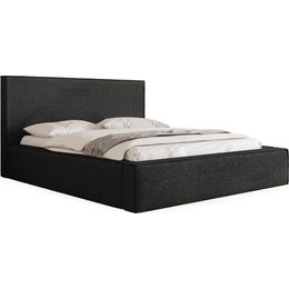 POLSTERBETT Terra mit Bettkasten, Schwarz Boucle 120x200 cm