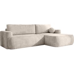 ECKSOFA Marion mit Schlaffunktion & Bettkasten in Chenille Creme, Rechts 267/154/83 cm