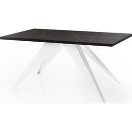 ESSTISCH Vance Wei&szlig; rechteckig ausziehbar, Marmor Schwarz 140-240/80/76 cm