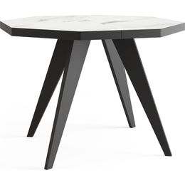 ESSTISCH Diamond Black achteckiger ausziehbarer, Marmor Wei&szlig; 100-150/100/76 cm