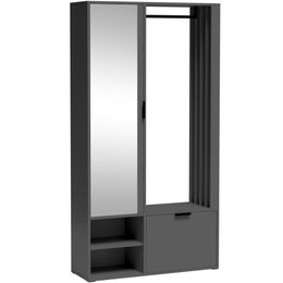 GARDEROBEN-SET Lena Uni mit Spiegel, Sitzbank & Kleiderstange &ndash; 100/189/33 cm &ndash; Dunkelgrau