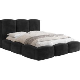 POLSTERBETT Harmony mit Bettkasten, Schwarz Samt Velours 120x200 cm