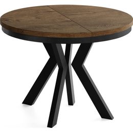 ESSTISCH Savio Neo rund ausziehbar verl&auml;ngerbar, Eiche Braun Rustikal 90-190/90/77 cm