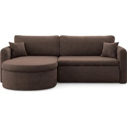 ECKSOFA Cora mit Schlaffunktion & Stauraum, Universell Rechts/Links, Braun Cord Chenille 260/82/160 cm