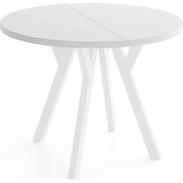 ESSTISCH Vero rund ausziehbar verl&auml;ngerbar, Weiss 80-130/80/77 cm