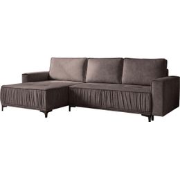 ECKSOFA Velora mit Schlaffunktion & Stauraum, Universell Rechts/Links, Braun Samt 270/92/150 cm