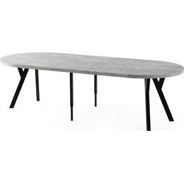 ESSTISCH Twixy XXL gro&szlig; rund oval ausziehbar, Grauer Beton 100-250/100/76 cm
