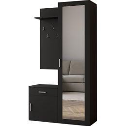 GARDEROBE Talia mit Spiegel, universell montierbar, 100/180/35 cm Schwarz