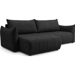 ECKSOFA Liv mit Schlaffunktion & Bettkasten in Cordstoff Schwarz, Universell 260/154/86 cm