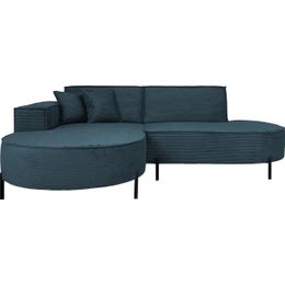 ECKSOFA Hana Loft 3-Sitzer Ecke Links, Cordstoff Chenille, Dunkelblau 241/80/168 cm