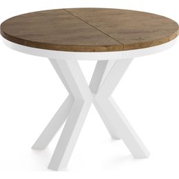 ESSTISCH Clara Wei&szlig; runder ausziehbarer, Lefkas Eiche 100-180/100/76 cm
