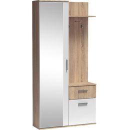 GARDEROBEN-SET Nex mit Spiegel, Haken & Stauraum &ndash; 97/195/30 cm &ndash; Sonoma Eiche/Wei&szlig;