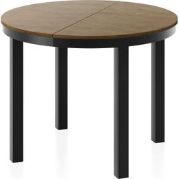 ESSTISCH Corin Schwarz runder ausziehbarer, Lefkas Eiche 100-176/100/76 cm