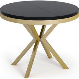 ESSTISCH Dina runder ausziehbarer, Schwarz 90-170/90/76 cm
