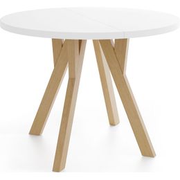 ESSTISCH Avero runder ausziehbarer, Wei&szlig; 100-140/100/77 cm