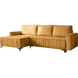 ECKSOFA Velora mit Schlaffunktion & Stauraum, Universell Rechts/Links, Senfgelb Samt 270/92/150 cm