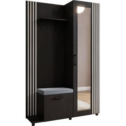 GARDEROBE Linaro mit Spiegel, Sitzbank in Lamellen-Optik 137/207/42 cm, Links