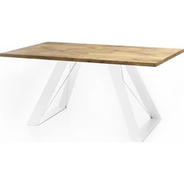 ESSTISCH Colter Wei&szlig; rechteckig ausziehbar, Lancelot Eiche 160-260/90/76 cm