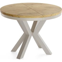 ESSTISCH Clara grau-beige runder ausziehbarer, Lancelot Eiche 120-200/120/76 cm