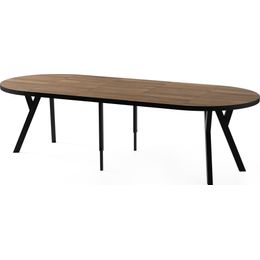 ESSTISCH Twixy XXL gro&szlig; rund oval ausziehbar, Eiche Dunkelbraun Rustikal 100-250/100/76 cm