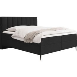BOXBETT Allen mit Bettkasten, Boucle Schwarz 120x200 cm &ndash; inkl. H4 Taschenfederkern Matratze & Foam Topper