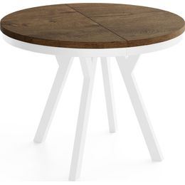 ESSTISCH Vero Neo Wei&szlig; rund ausziehbar verl&auml;ngerbar, Eiche Braun Rustikal 100-200/100/77 cm