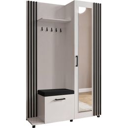GARDEROBE Linaro mit Spiegel, Sitzbank in Lamellen-Optik 137/207/42 cm, Links