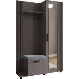 GARDEROBE Linaro mit Spiegel, Sitzbank in Lamellen-Optik 137/207/42 cm, Links