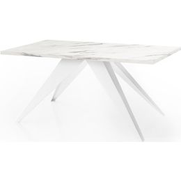 ESSTISCH Vance Wei&szlig; rechteckig ausziehbar, Marmor Wei&szlig; 140-240/80/76 cm