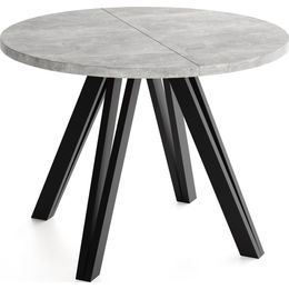 ESSTISCH Ravero runder ausziehbarer, Beton grau 100-140/100/77 cm