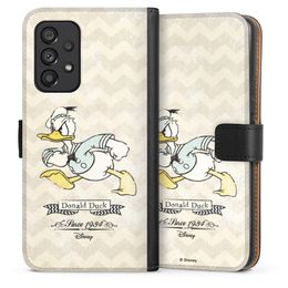 DeinDesign Galaxy A53 5G Handy Klapph&uuml;lle Handyh&uuml;lle aus Kunst Leder schwarz Flip Case Disney Official Licensed Product Donuld Duck Vintage Sideflip mit langer 