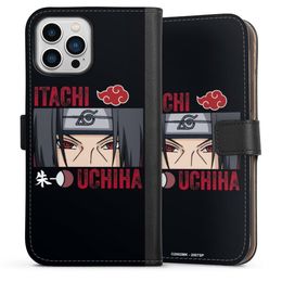 DeinDesign iPhone 13 Pro Max Handy Klapph&uuml;lle Handyh&uuml;lle aus Kunst Leder schwarz Flip Case Naruto Shippuden Manga Itachi Uchiha Sideflip mit langer Lasche