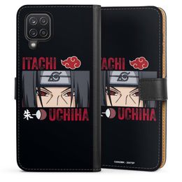 DeinDesign Galaxy A12 Handy Klapph&uuml;lle Handyh&uuml;lle aus Kunst Leder schwarz Flip Case Naruto Shippuden Manga Itachi Uchiha Sideflip mit langer Lasche