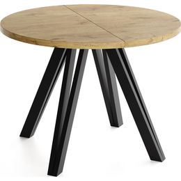 ESSTISCH Ravero runder ausziehbarer, Eiche Hell Braun 100-180/100/77 cm