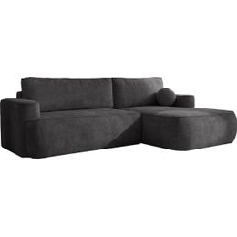 ECKSOFA Marion mit Schlaffunktion & Bettkasten in Chenille Graphit, Schwarz, Rechts 267/154/83 cm