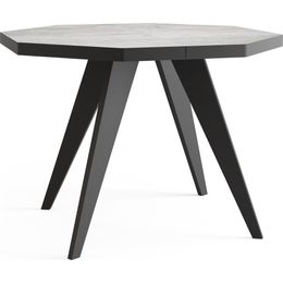 ESSTISCH Diamond Black achteckiger ausziehbarer, Grauer Beton 100-150/100/76 cm