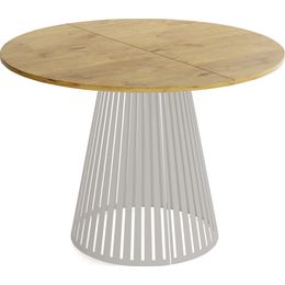 ESSTISCH Naro rund ausziehbar mit Lamellen-Metallgestell in Grau-Beige, Braun 120-200/120/76 cm