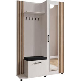 GARDEROBE Linaro mit Spiegel, Sitzbank in Lamellen-Optik 137/207/42 cm, Links