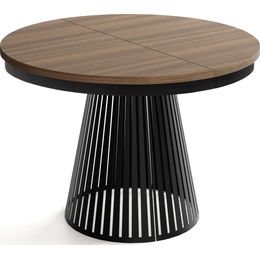 ESSTISCH Naro rund ausziehbar mit Schwarzem Lamellen-Metallgestell, Walnuss Braun 120-200/120/76 cm