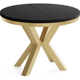 ESSTISCH Clara Gold runder ausziehbarer, Schwarz 120-200/120/76 cm