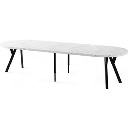 ESSTISCH Twixy XXL gro&szlig; rund oval ausziehbar, Marmor Wei&szlig; 100-300/100/76 cm