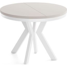 ESSTISCH Savio Wei&szlig; Neo rund ausziehbar verl&auml;ngerbar, Kaschmir 80-130/80/77 cm