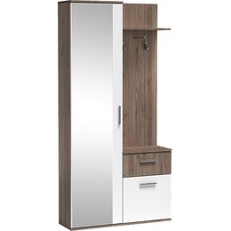 GARDEROBEN-SET Nex mit Spiegel, Haken & Stauraum &ndash; 97/195/30 cm &ndash; Tr&uuml;ffel Eiche/Wei&szlig;