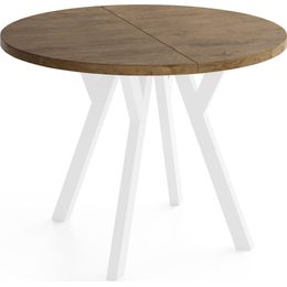 ESSTISCH Vero Wei&szlig; rund ausziehbar verl&auml;ngerbar, Eiche Braun Rustikal 100-300/100/77 cm
